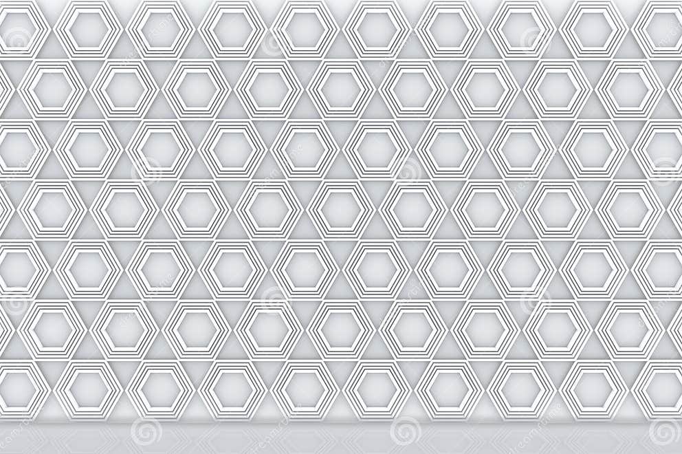 3d Rendering. Modern White Hexagonal Shape Pattern Wall and Floor ...