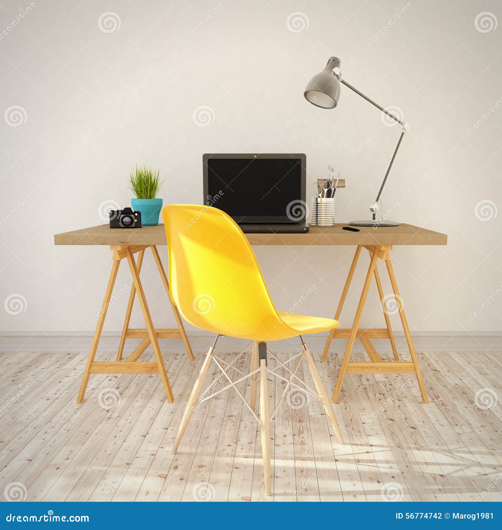 3d Rendering - Modern Workplace Stock Illustration - Illustration of ...