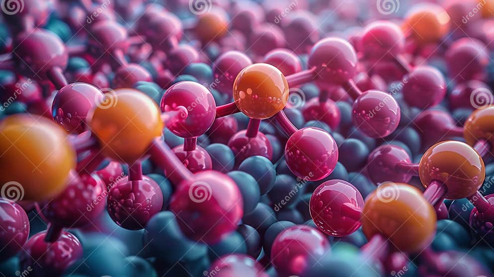 3D Rendering of a Molecular Structure. Pink, Blue and Yellow Atoms ...
