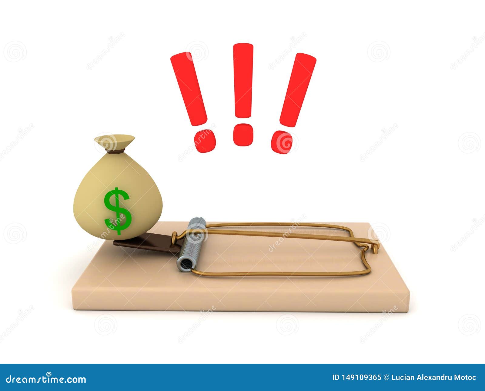3D Rendering of Money Trap with Exclamation Points Stock Illustration ...