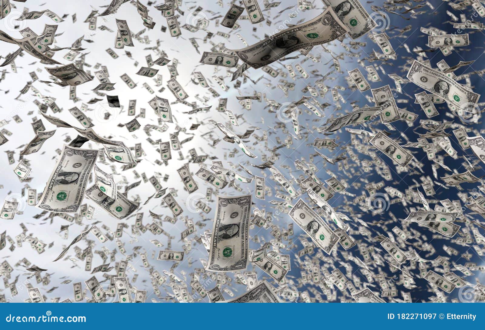 3d Rendering of Money Us Dollars Raining from the Sky Stock ...