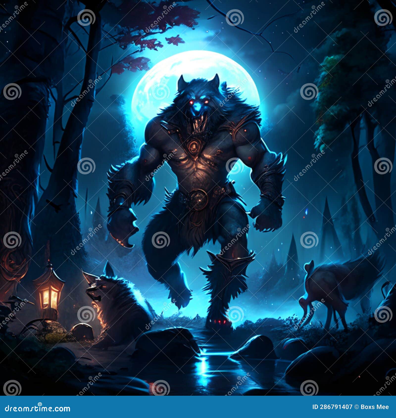 3D Rendering of a Monster in a Dark Forest with Full Moon Generative AI ...