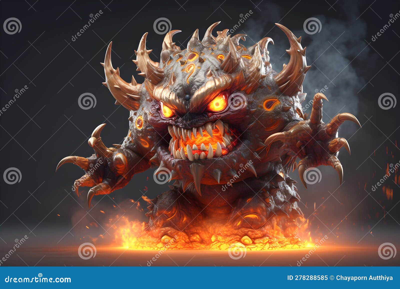 3d Rendering of a Monster with Fire and Smoke on a Dark Background ...