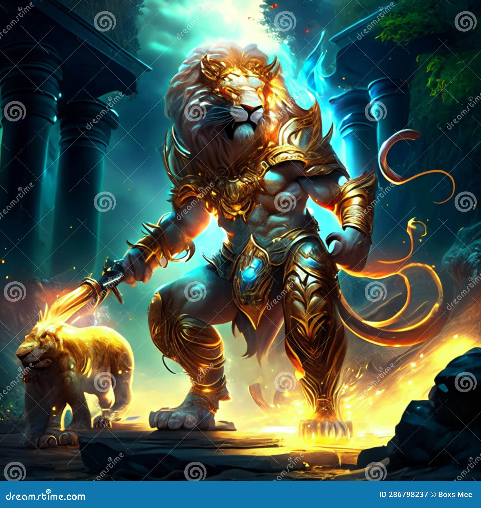 3D Rendering of a Monster with a Lion in the Background. AI Generated ...