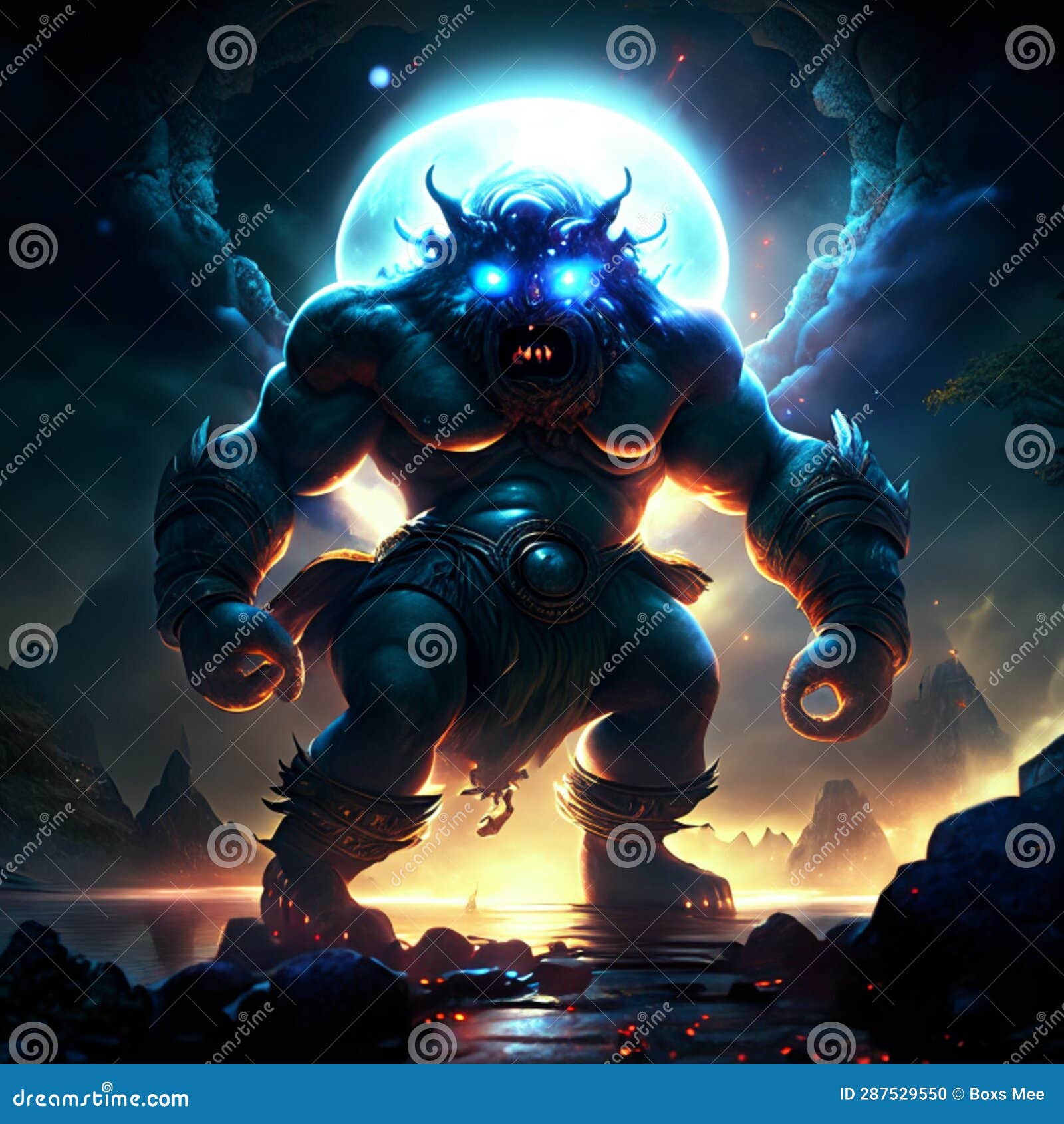 3D Rendering of a Monster in Space with a Full Moon. AI Generated Stock ...