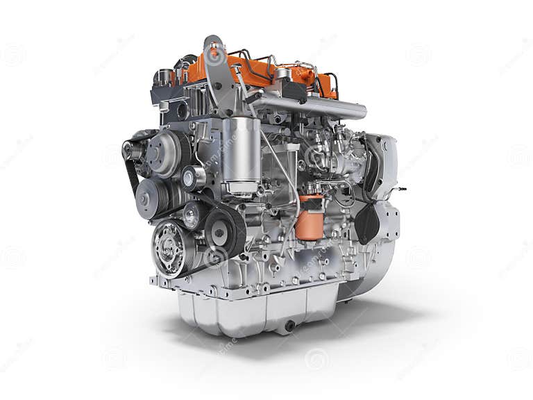 3D Rendering Motor for the Car Assembly on White Background with Shadow ...