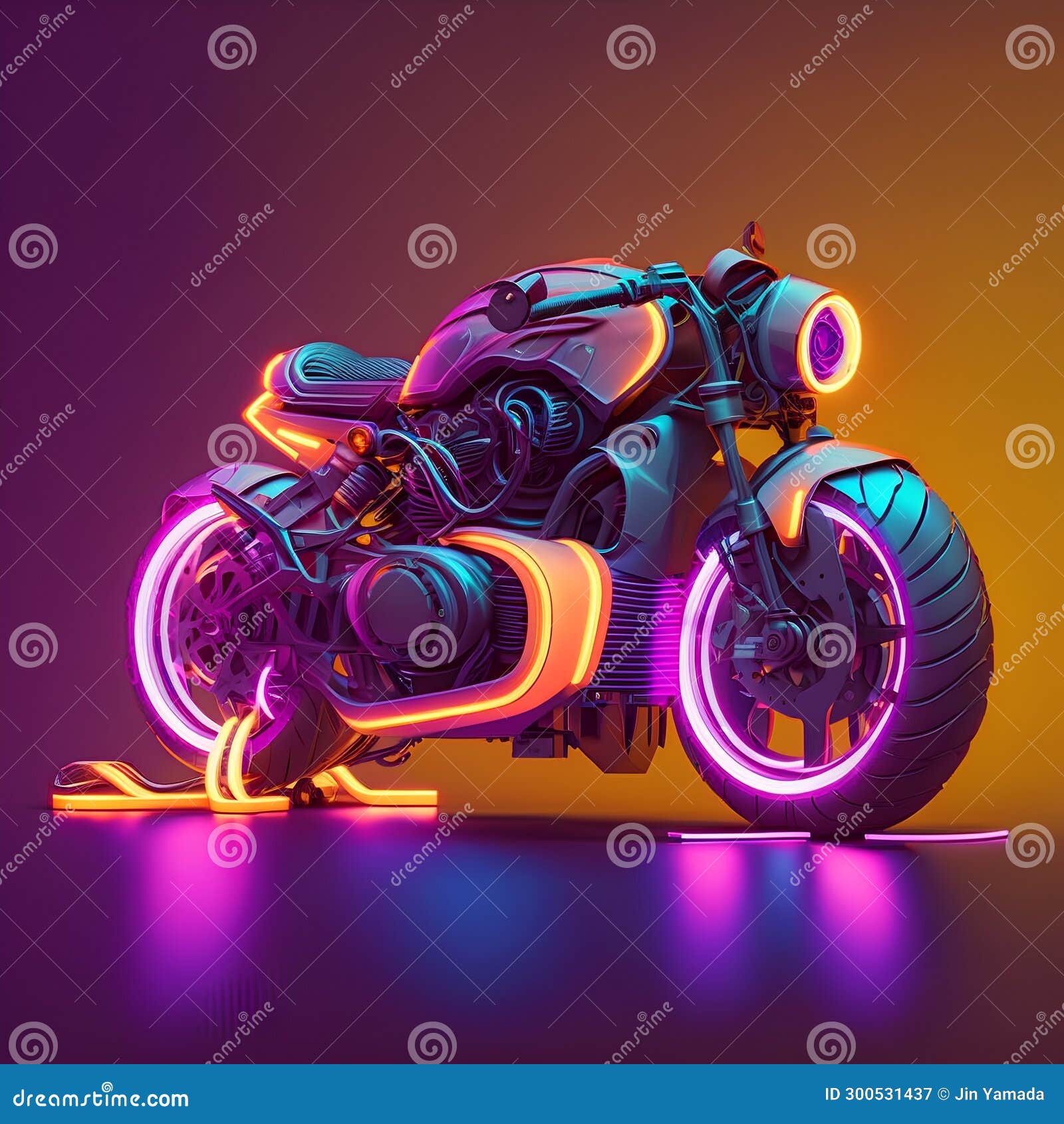 3d Rendering of a Motorcycle with Neon Lights on a Colored Background ...
