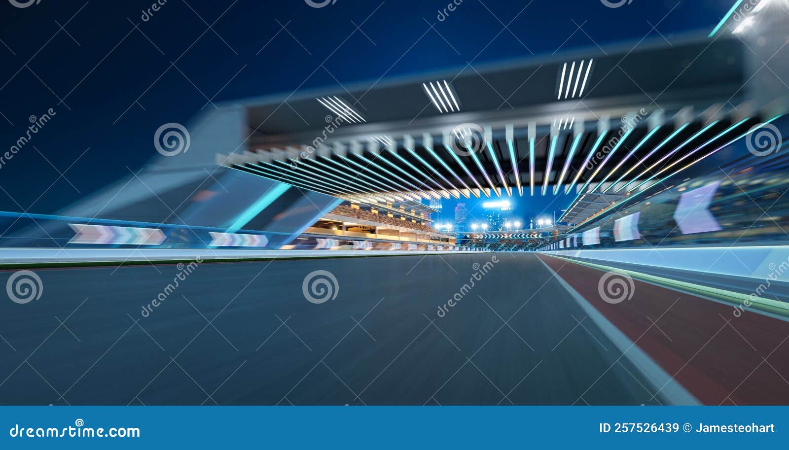 3d Rendering Moving Racetrack with Arrow Sign Neon Light Stock ...