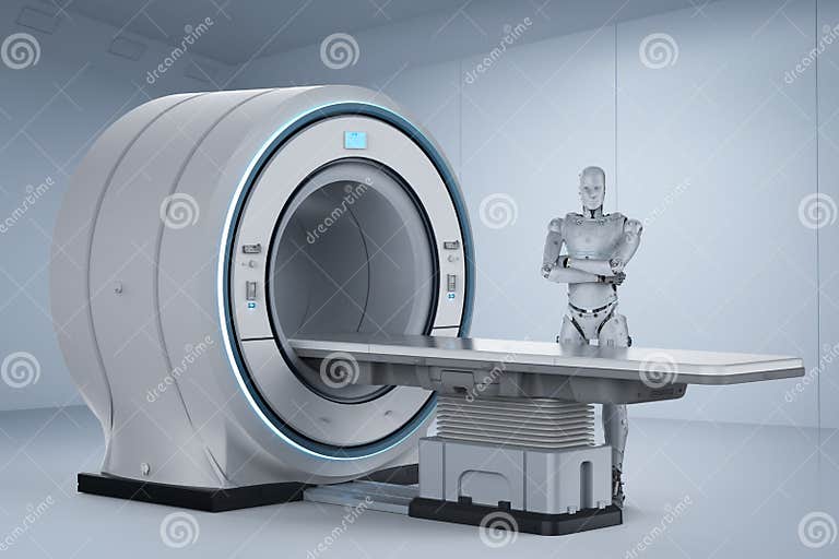 Robot with mri scan stock illustration. Illustration of cyborg - 123064262