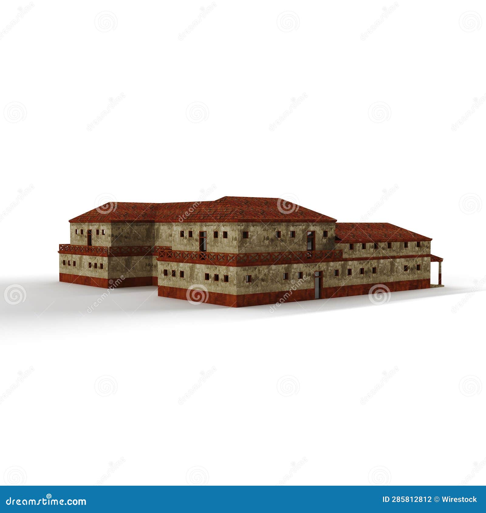 3D Rendering of a Multi-story Building Model with Various Windows ...