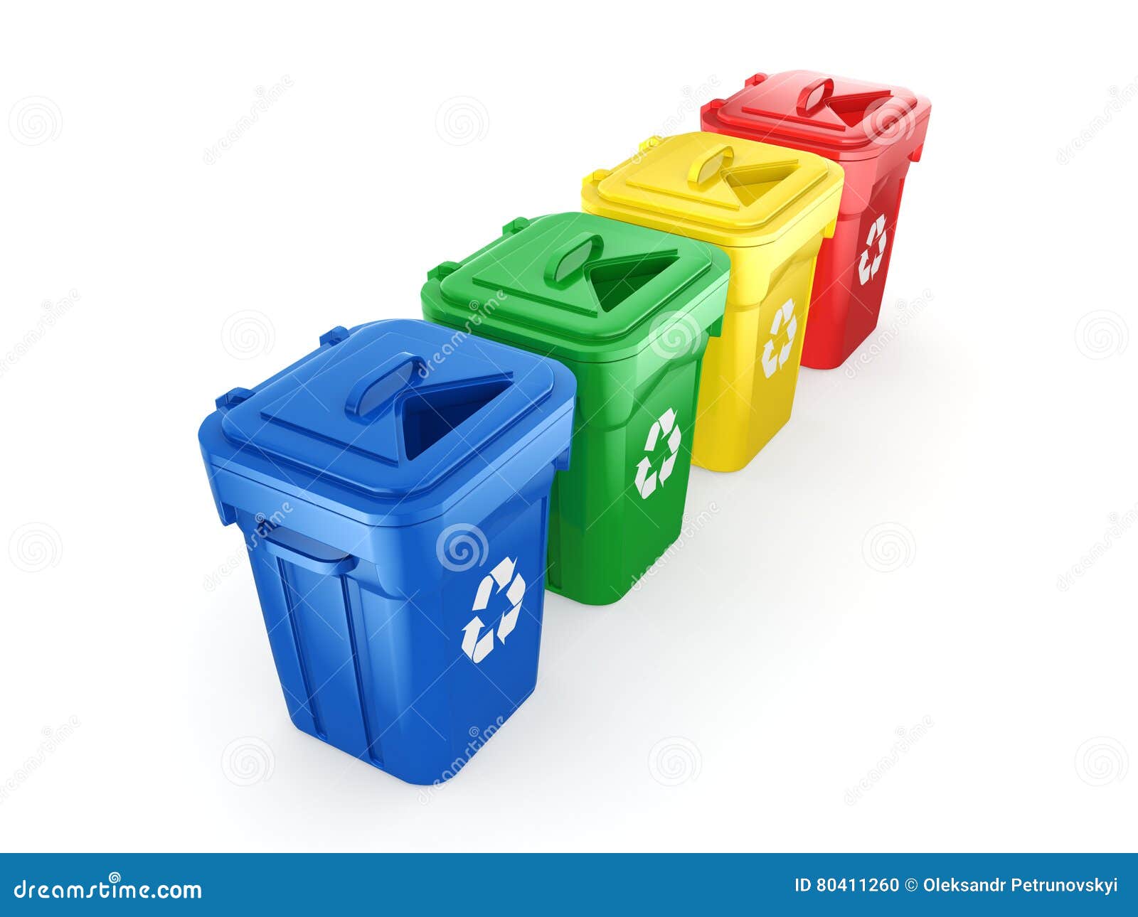 3D Rendering Multicolor Recycling Bins Stock Illustration ...