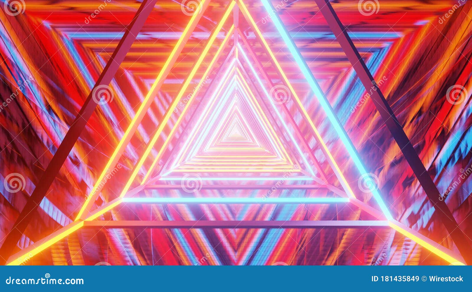 3D Rendering of Multicolored Lights in a Triangular Pattern Condensing ...