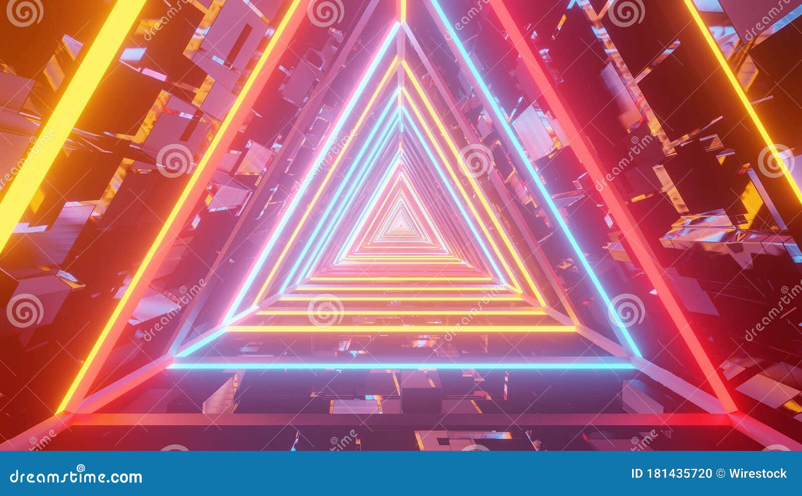 3D Rendering of Multicolored Triangular Lights Condensing into a Single ...