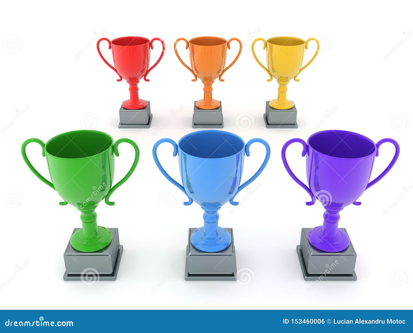 3D Rendering of Multiple Colored Trophy Cups Stock Illustration ...