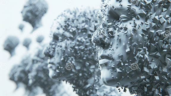 3D Rendering of Multiple Human Heads Made Out of Tiny Particles AIG535 ...