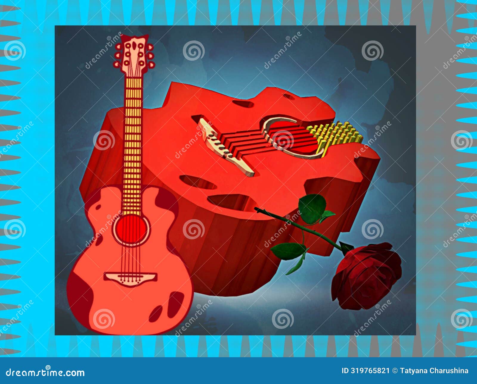 3D Rendering of Musical Instruments on a Blue Background Stock ...