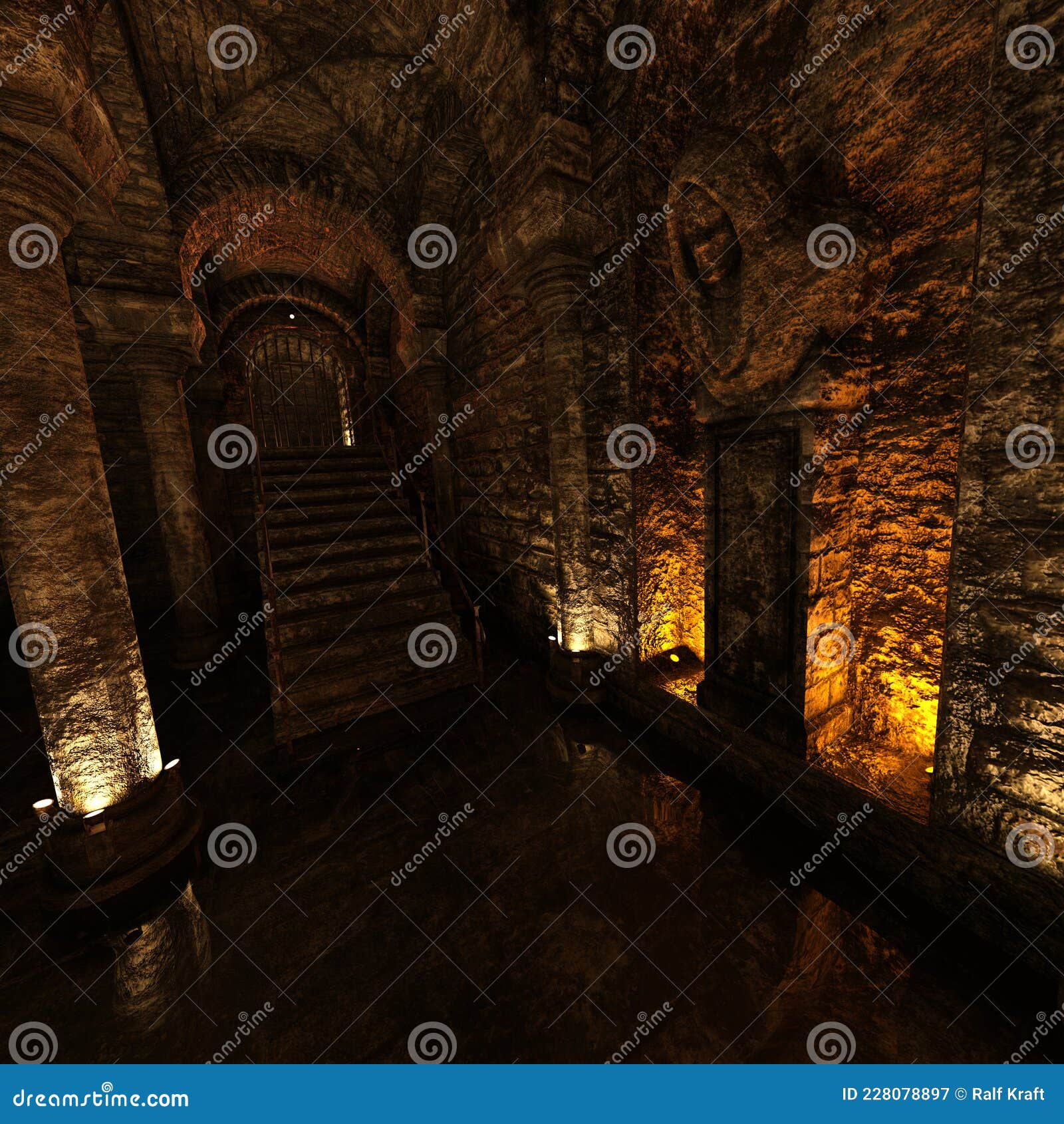 3d-illustration of an Underground Cistern with Water Stock Illustration ...