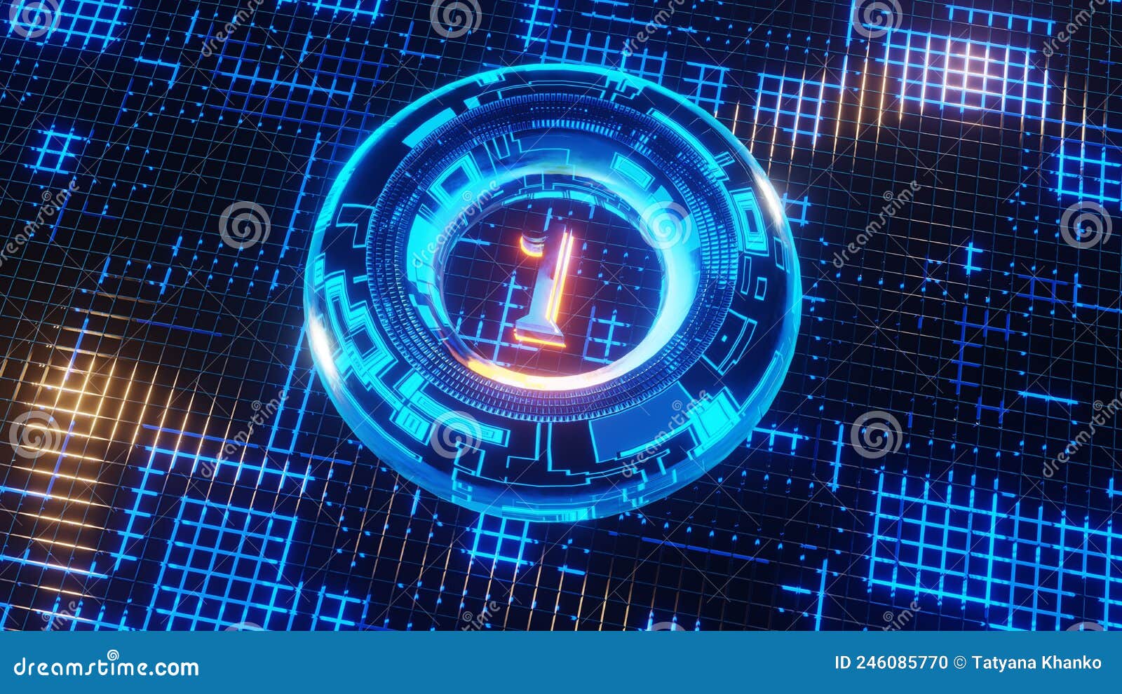 3d Rendering Neon Bright Glowing Countdown Timer From 10 To 0 Seconds