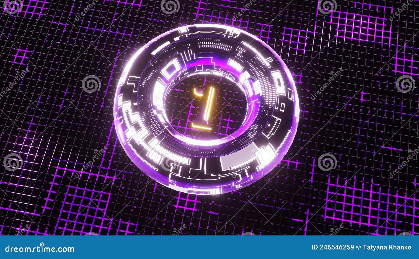 3D Rendering. Neon Bright Glowing Countdown Timer from 10 To 0 Seconds ...