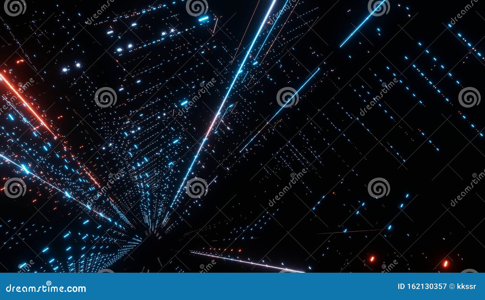 3D Rendering of Neon Glow Led Dots and Lines, Traversing and Navigating ...