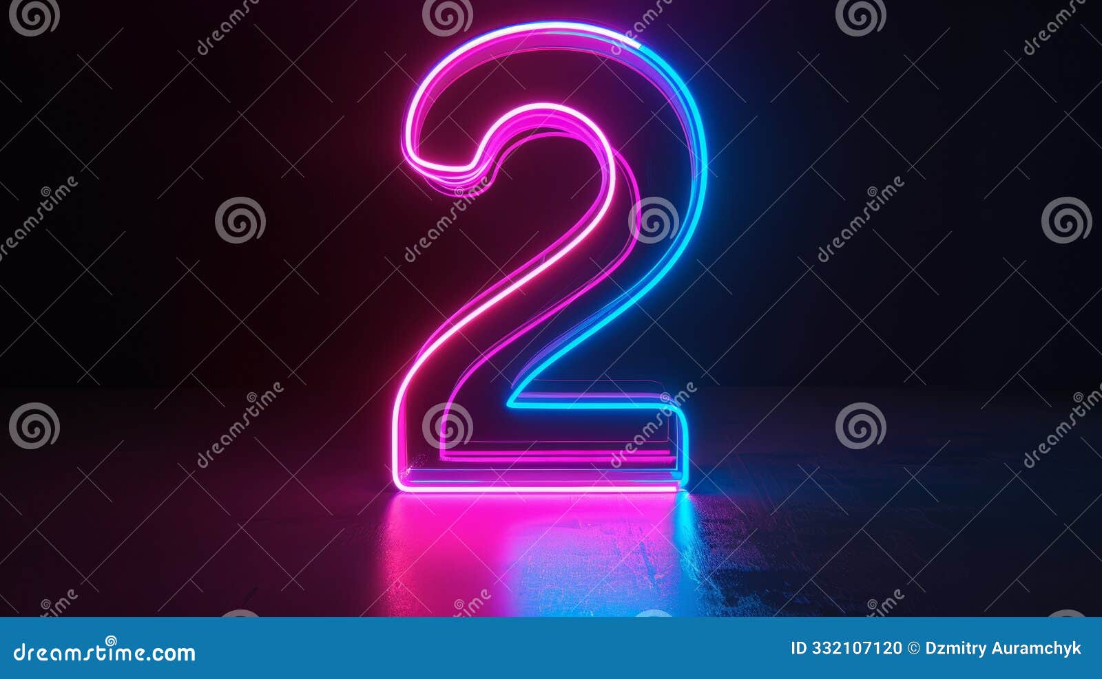 A 3D Rendering of Neon Number Two Glowing in the Dark with Ultraviolet ...
