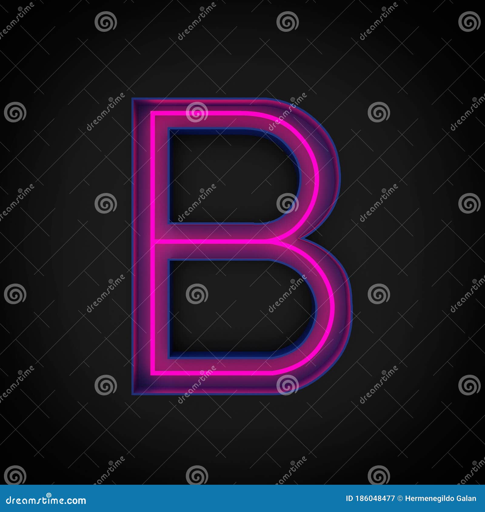 3d Rendering, Neon Red Capital Letter B Lighted Up, Inside Blue Letter ...