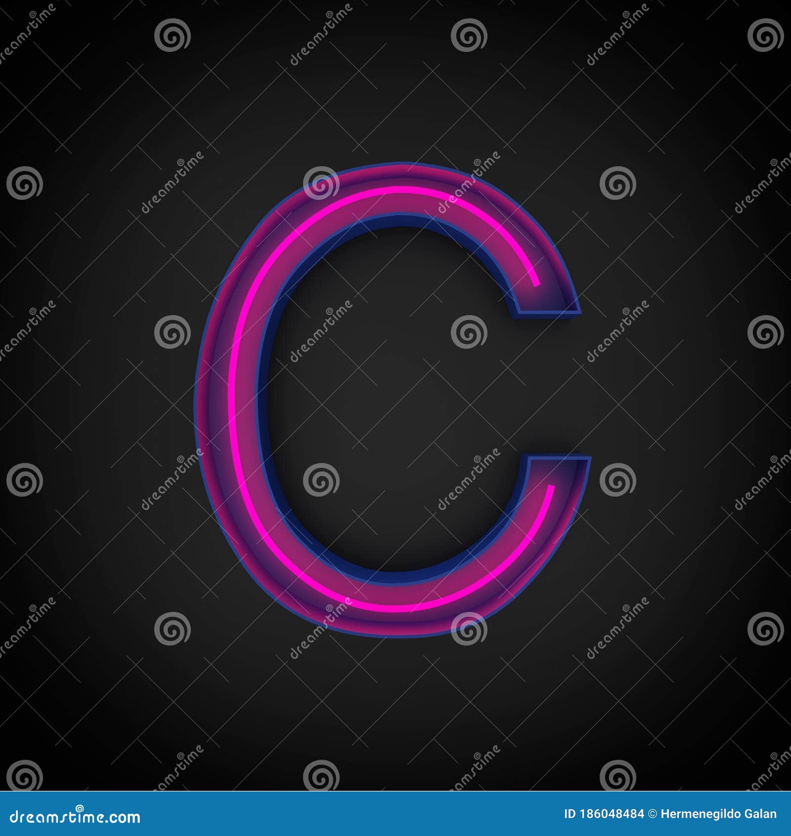 3d Rendering, Neon Red Capital Letter C Lighted Up, Inside Blue Letter ...