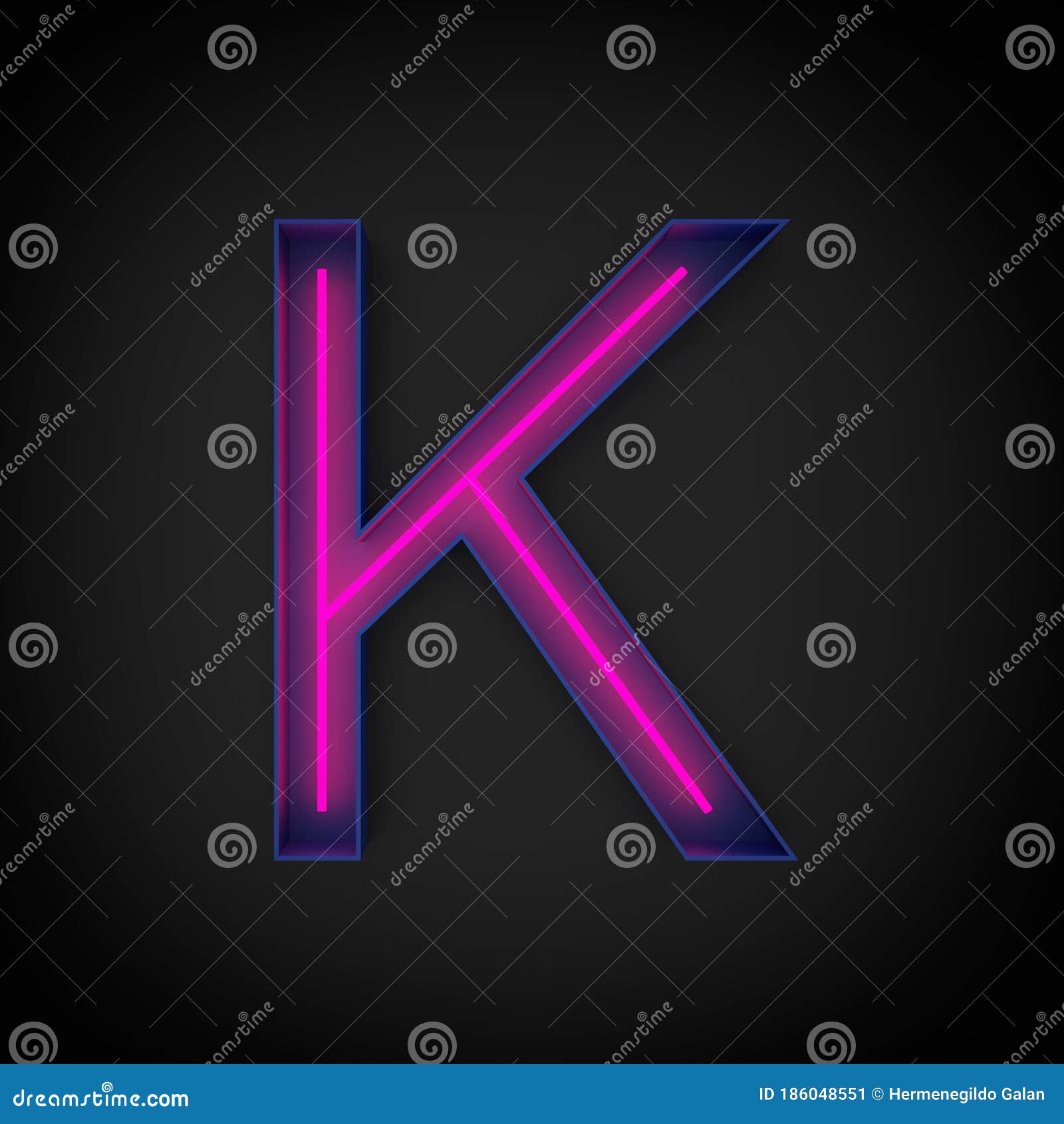3d Rendering, Neon Red Capital Letter K Lighted Up, Inside Blue Letter ...