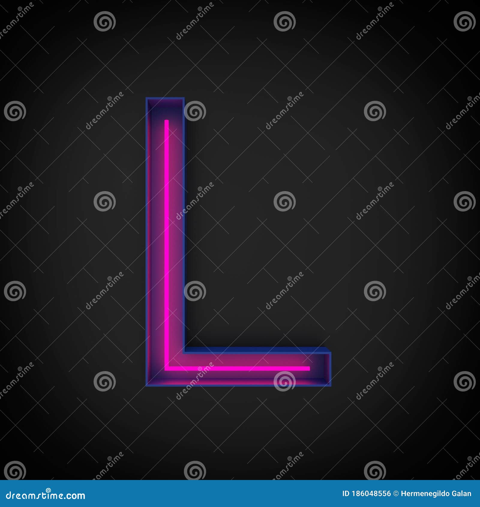 3d Rendering, Neon Red Capital Letter L Lighted Up, Inside Blue Letter ...