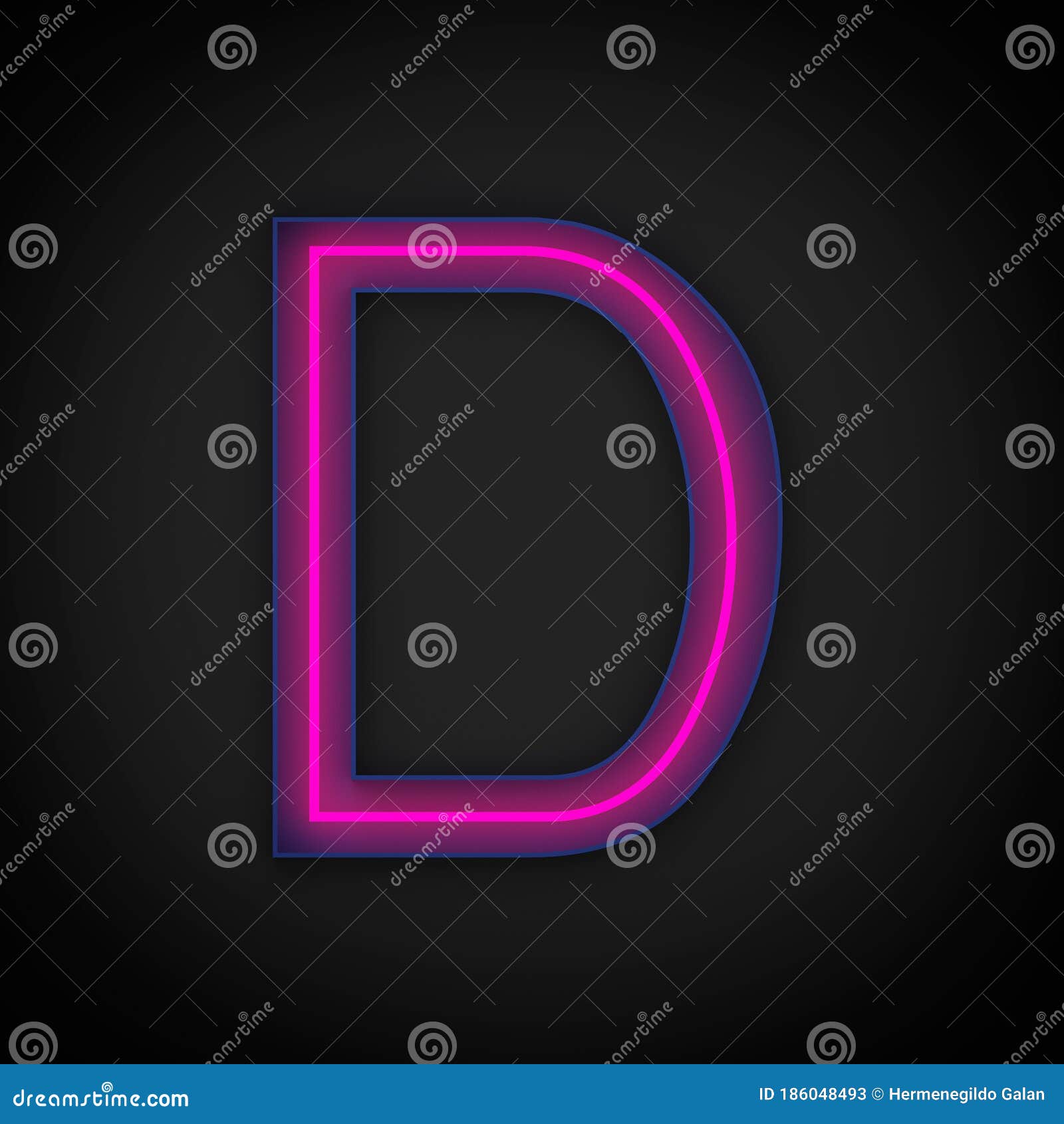 3d Rendering, Neon Red Capital Letter D Lighted Up, Inside Blue Letter ...