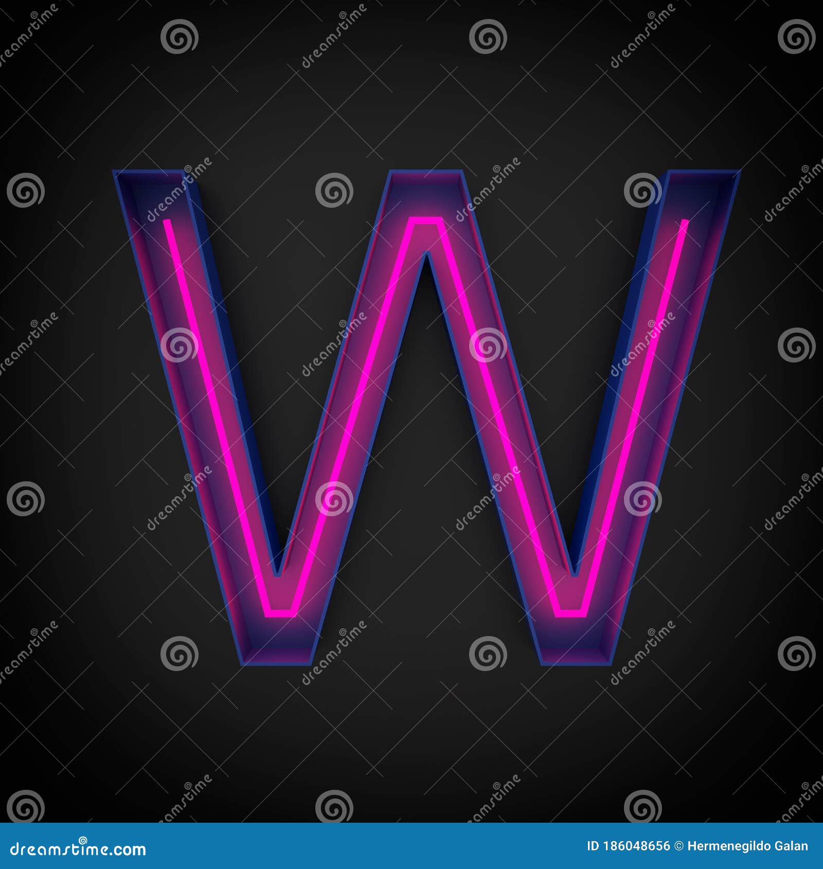 3d Rendering, Neon Red Capital Letter W Lighted Up, Inside Blue Letter ...