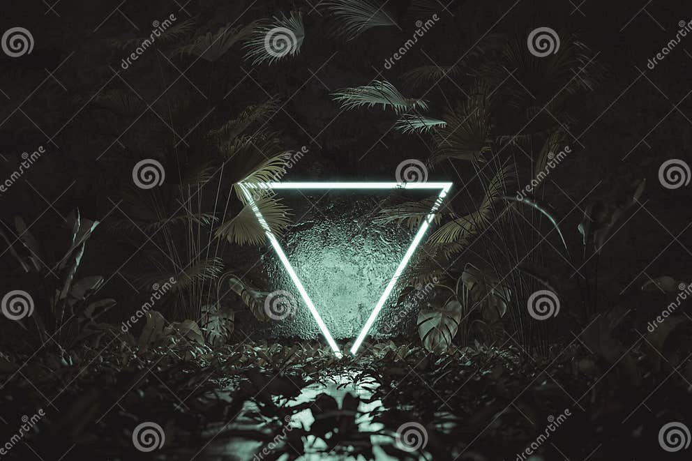 Neon Rotated Triangle Shape Surrounded by Jungle Trees Stock ...