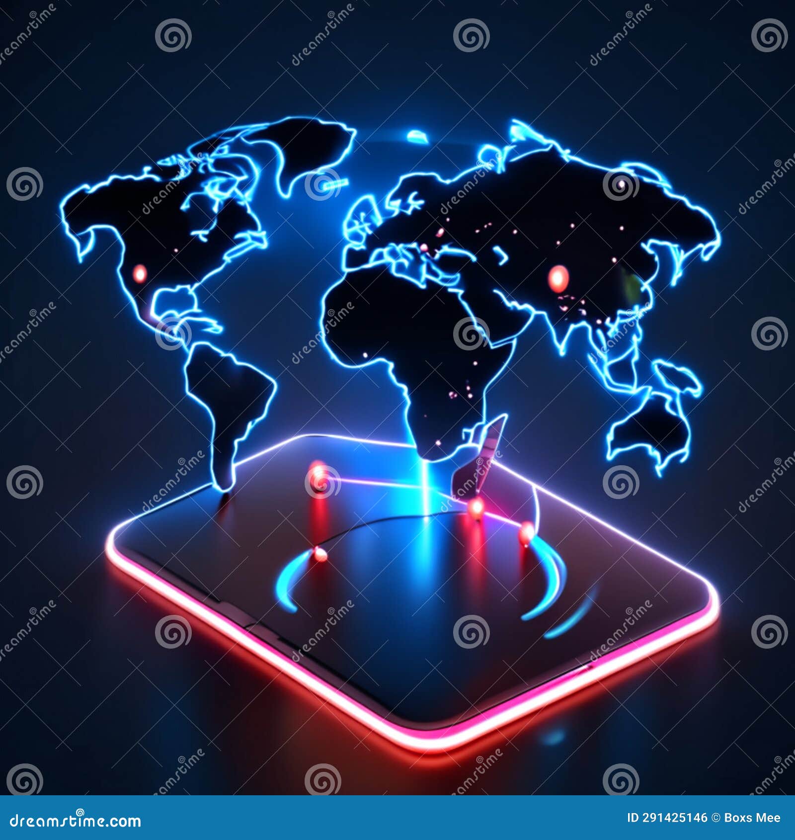 3d Rendering of a Neon World Map on a Smartphone with a Red Button AI ...