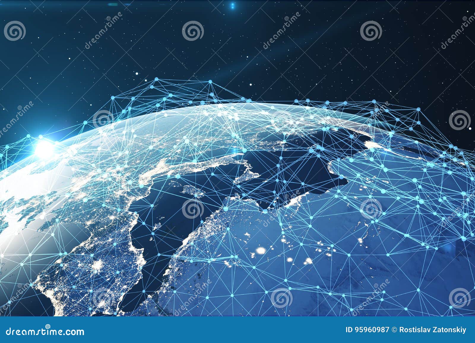 3D Rendering Network And Data Exchange Over Planet Earth In Space ...