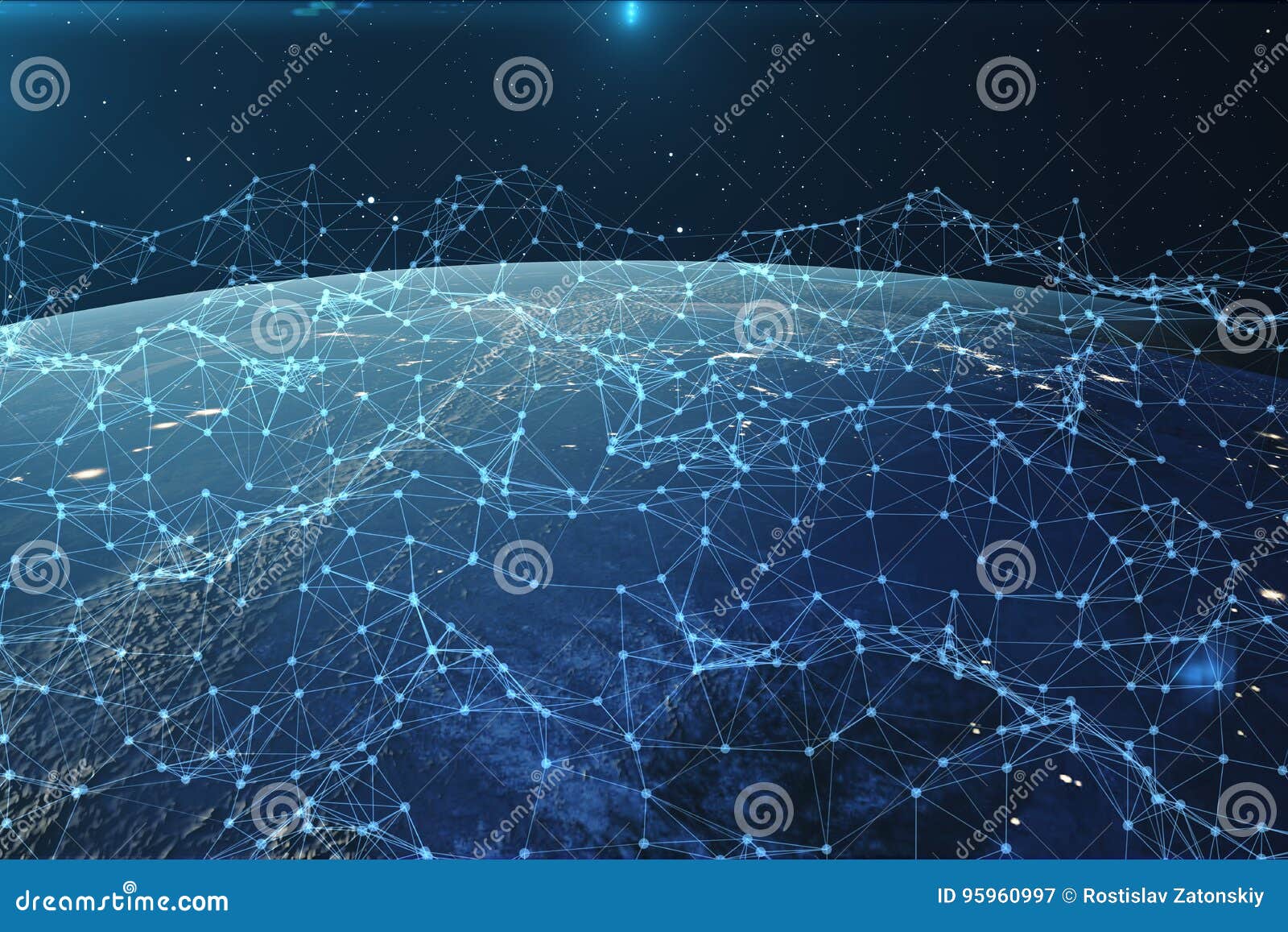 3D Rendering Network And Data Exchange Over Planet Earth In Space ...