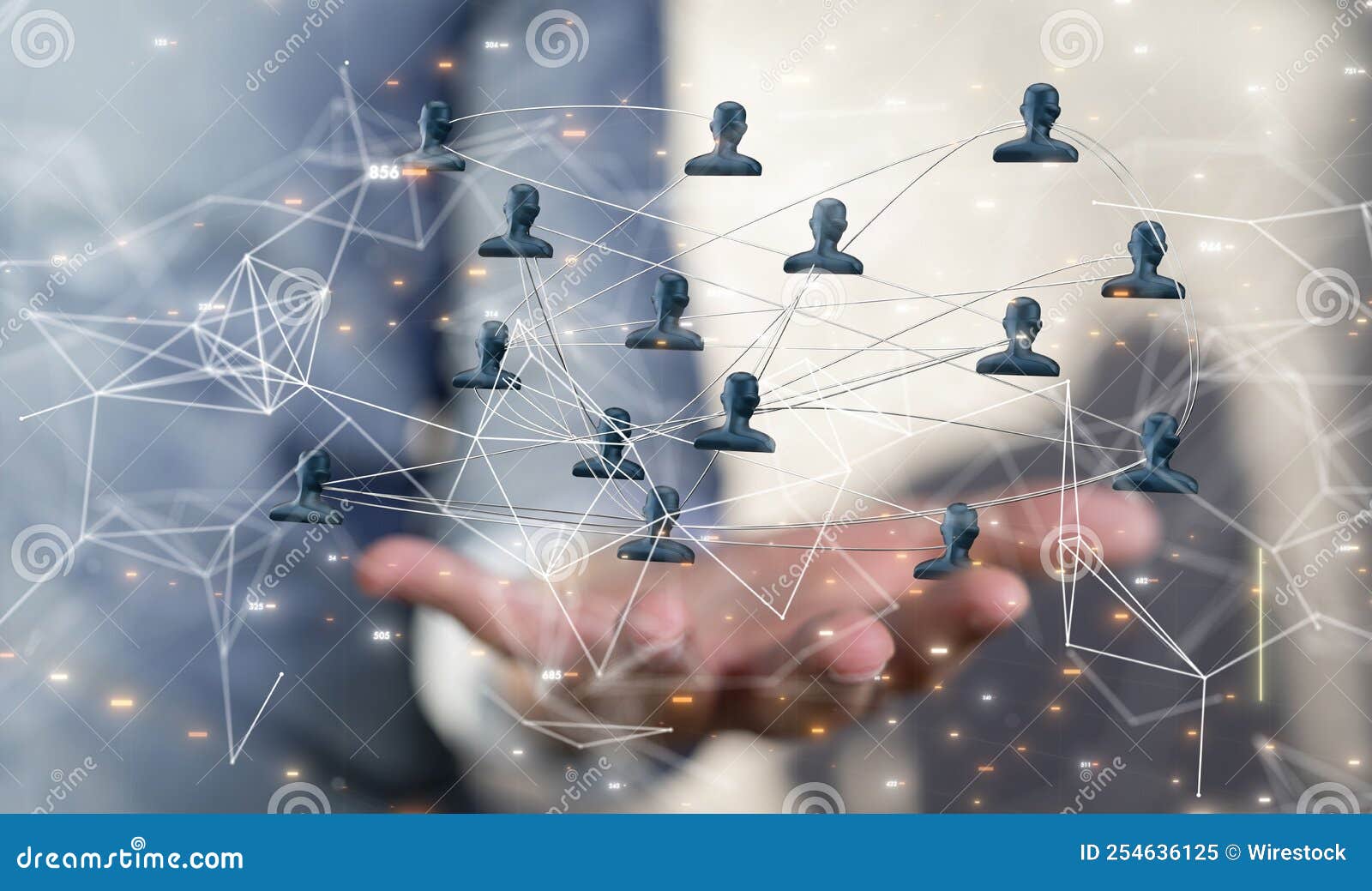 3D Rendering of Networking Human Icons Floating in Air with Hand ...