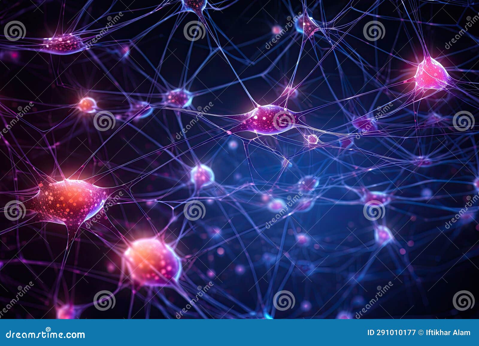 3d Rendering of Neuron Cell with Glowing Particles, Computer Generated ...