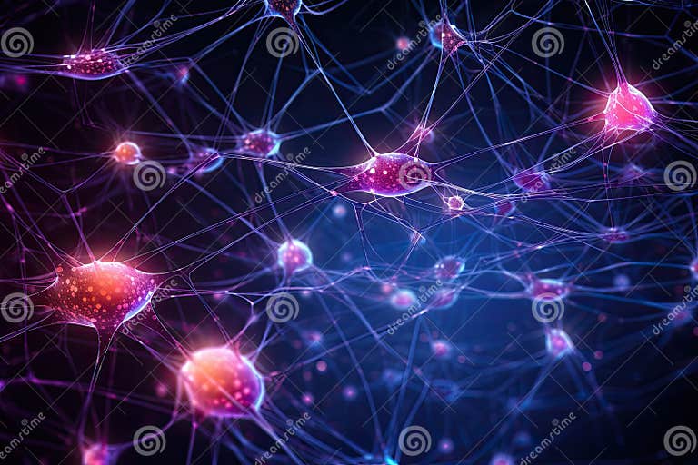 3d Rendering of Neuron Cell with Glowing Particles, Computer Generated ...