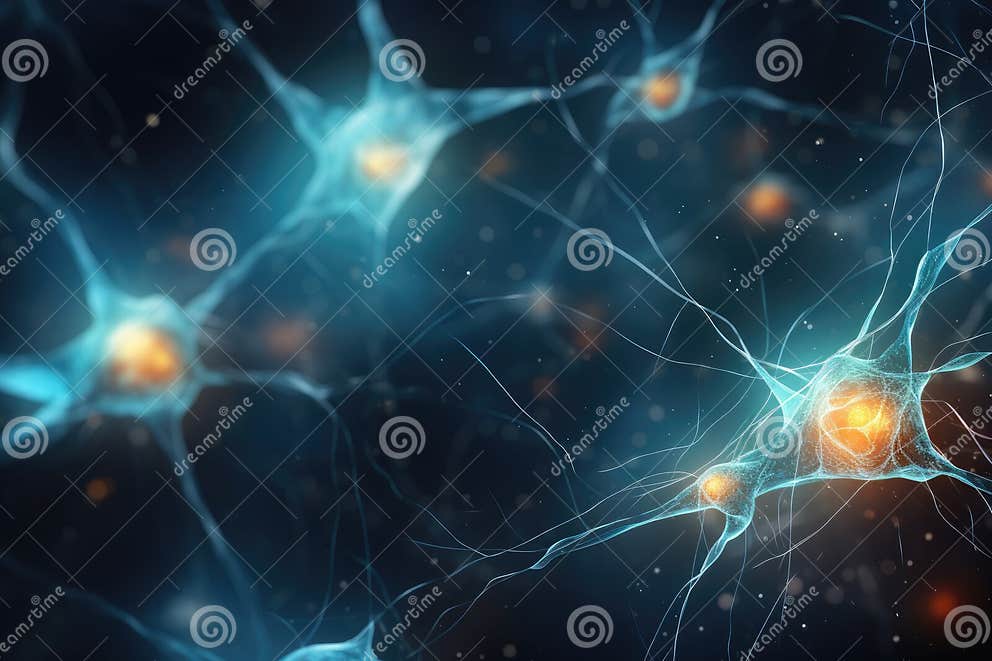 3d Rendering of Neuron Cell with Glowing Particles, Computer Generated ...