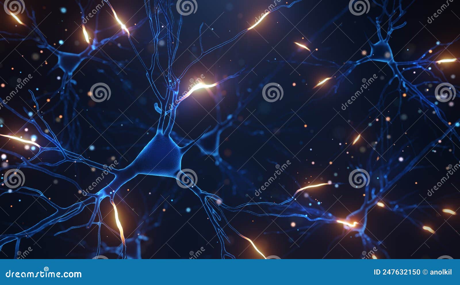 3d Rendering of Neuron Cells with Light Pulses on a Dark Background ...