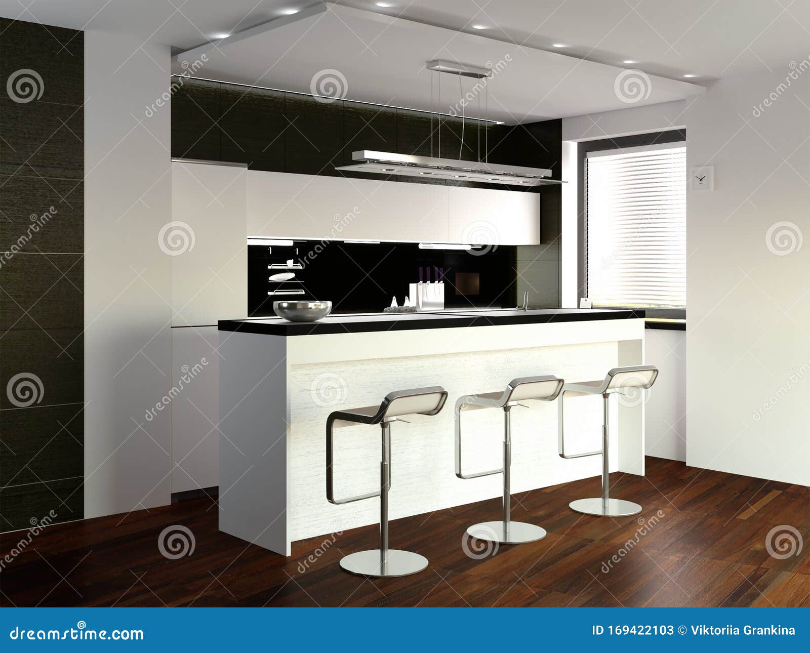3d Rendering of the New Hi-tech Kitchen Interior Design Stock ...