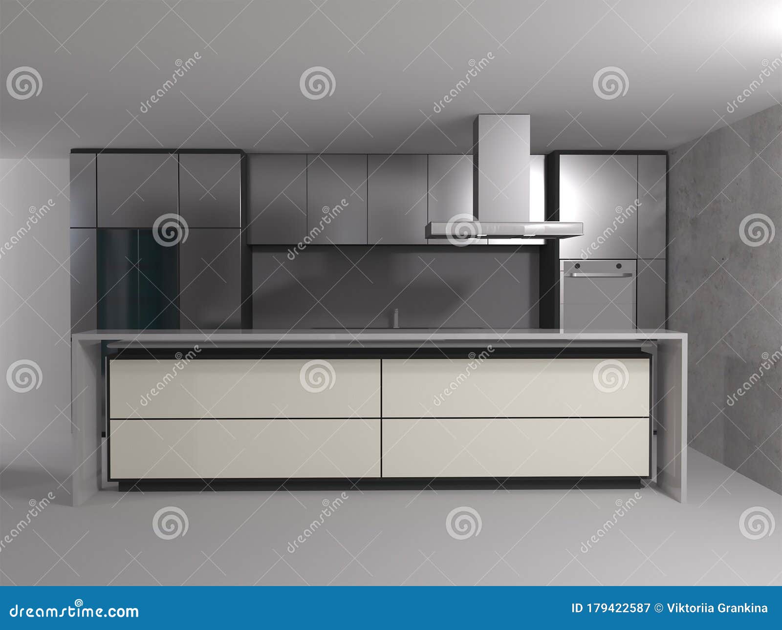 3d Rendering of New Stainless Steel Kitchen Cabinet Design Stock ...