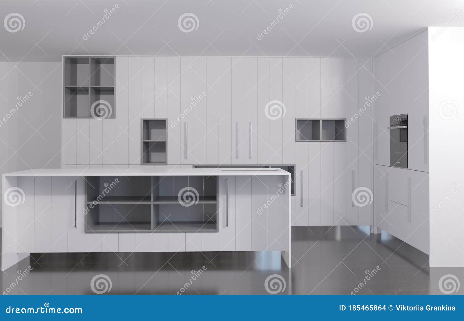 3d Rendering of New White Kitchen Cabinet Stock Illustration ...