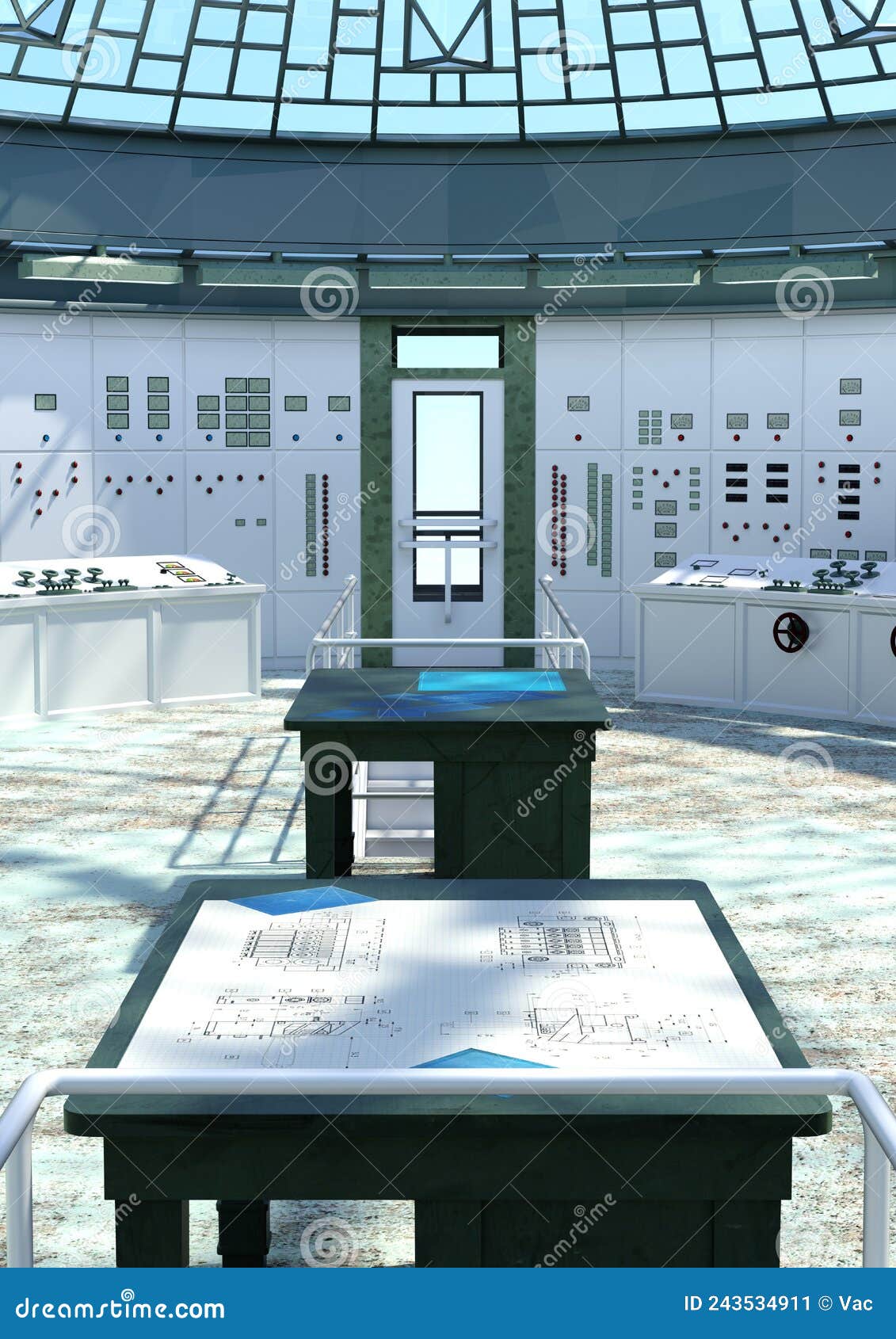 3D Rendering Nuclear Power Plant Control Room Stock Illustration ...