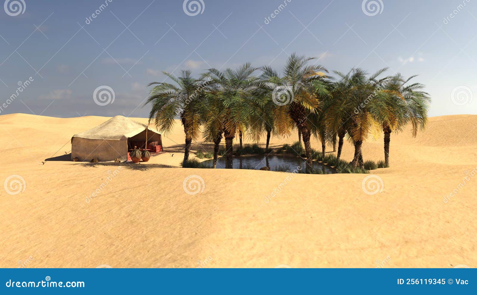 3D Rendering Oasis Landscape Stock Illustration - Illustration of ...