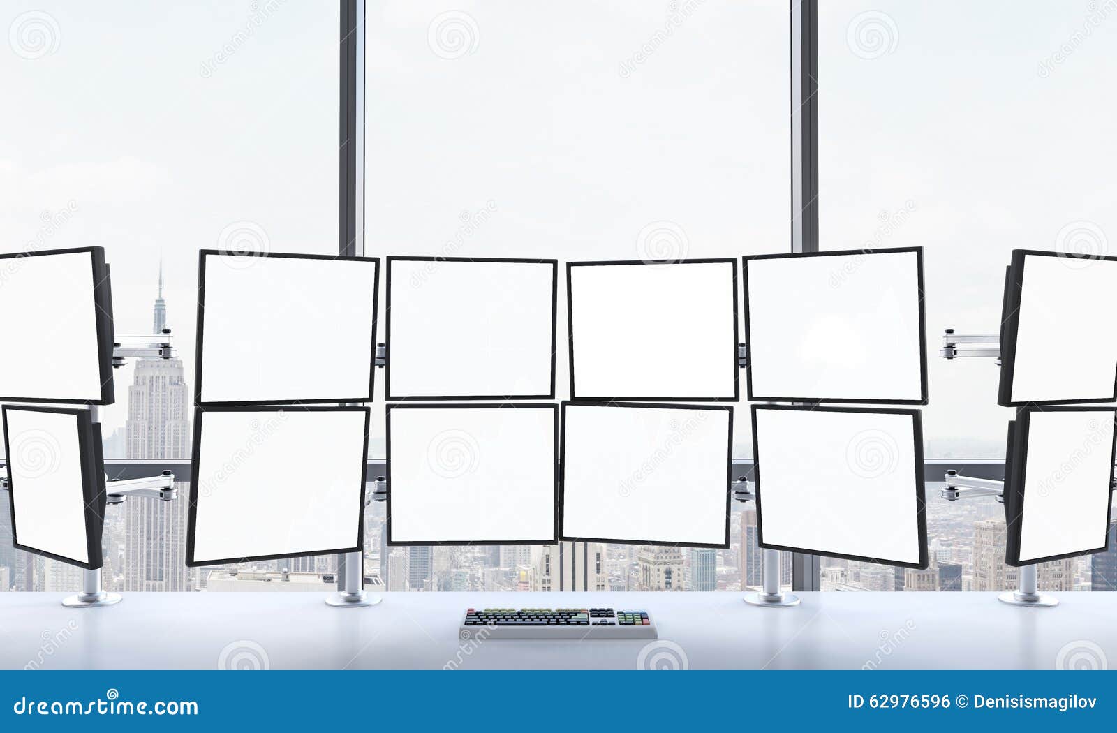 Row Of Pc Monitors 3d Rendering Lots Of Rows Of Simple Blank Black Pc ...