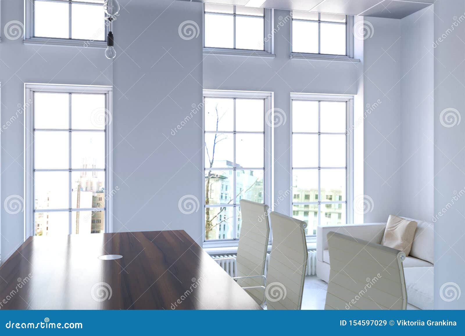 3d Rendering of Office Interior with Large Window Close-up Stock ...
