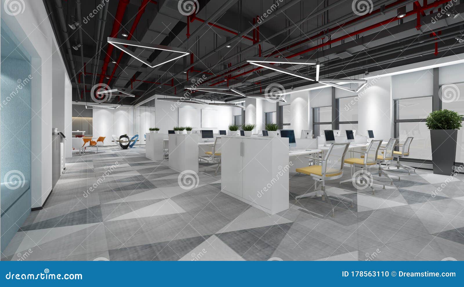 3d Rendering Office Interior, Mock Up Illustration Stock Illustration ...