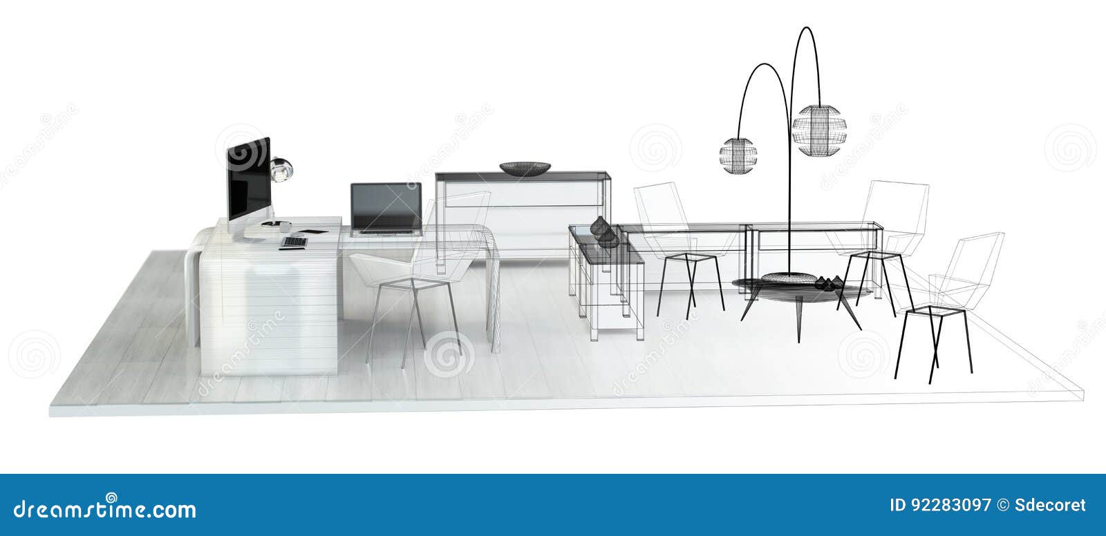 3D rendering office plan stock illustration. Illustration of home ...