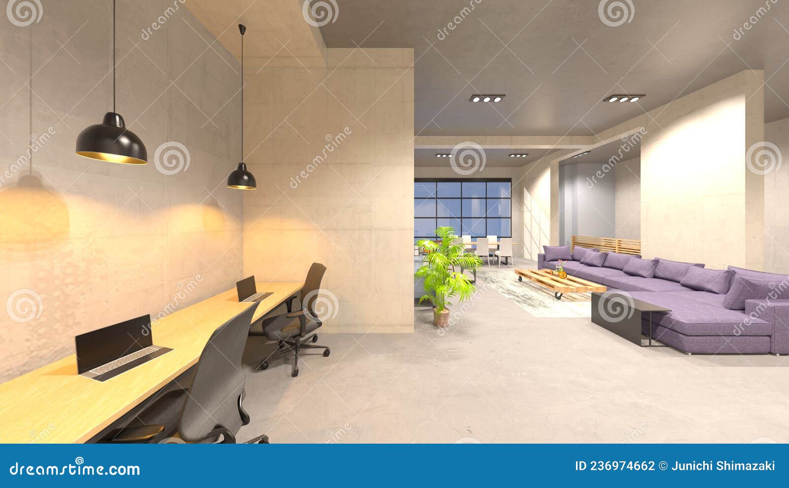 3D Rendering of the Office Space Stock Illustration - Illustration of ...
